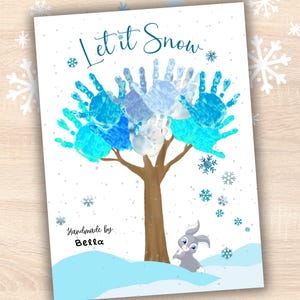 Winter Handprint Craft for Kids, Baby Snowflake Tree Art Keepsake, Hand ...