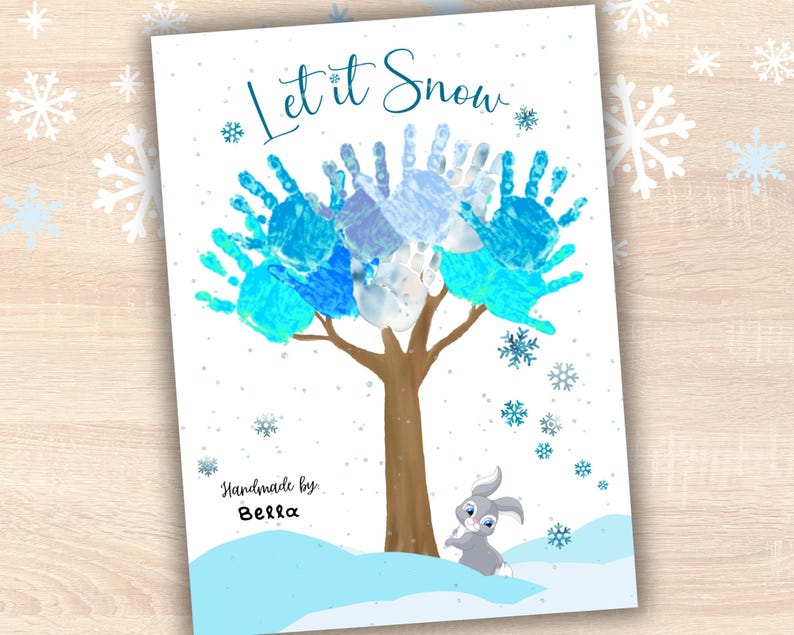 Winter Handprint Craft for Kids, Baby Snowflake Tree Art Keepsake, Hand ...