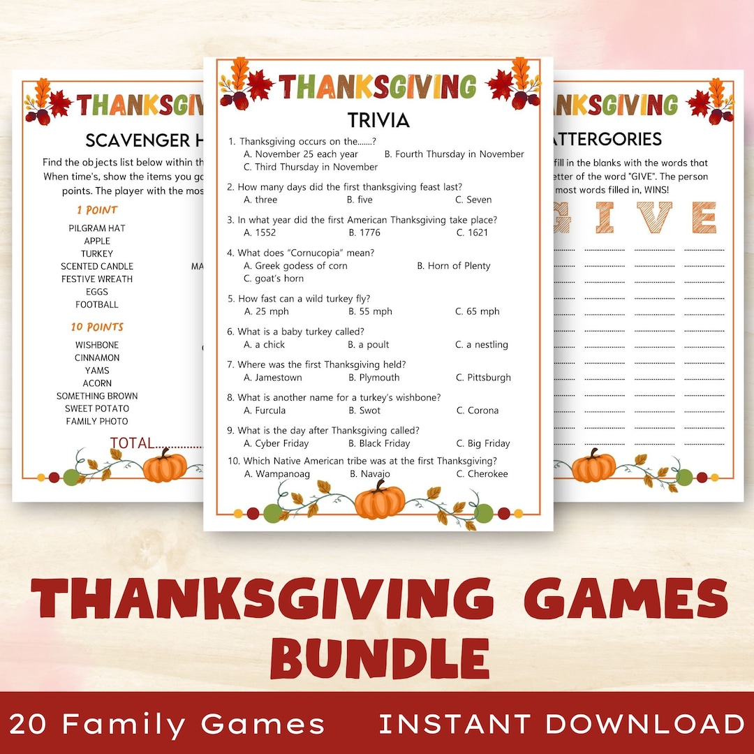 Thanksgiving Games Bundle Activity Sheets Word Search Scramble Trivia ...