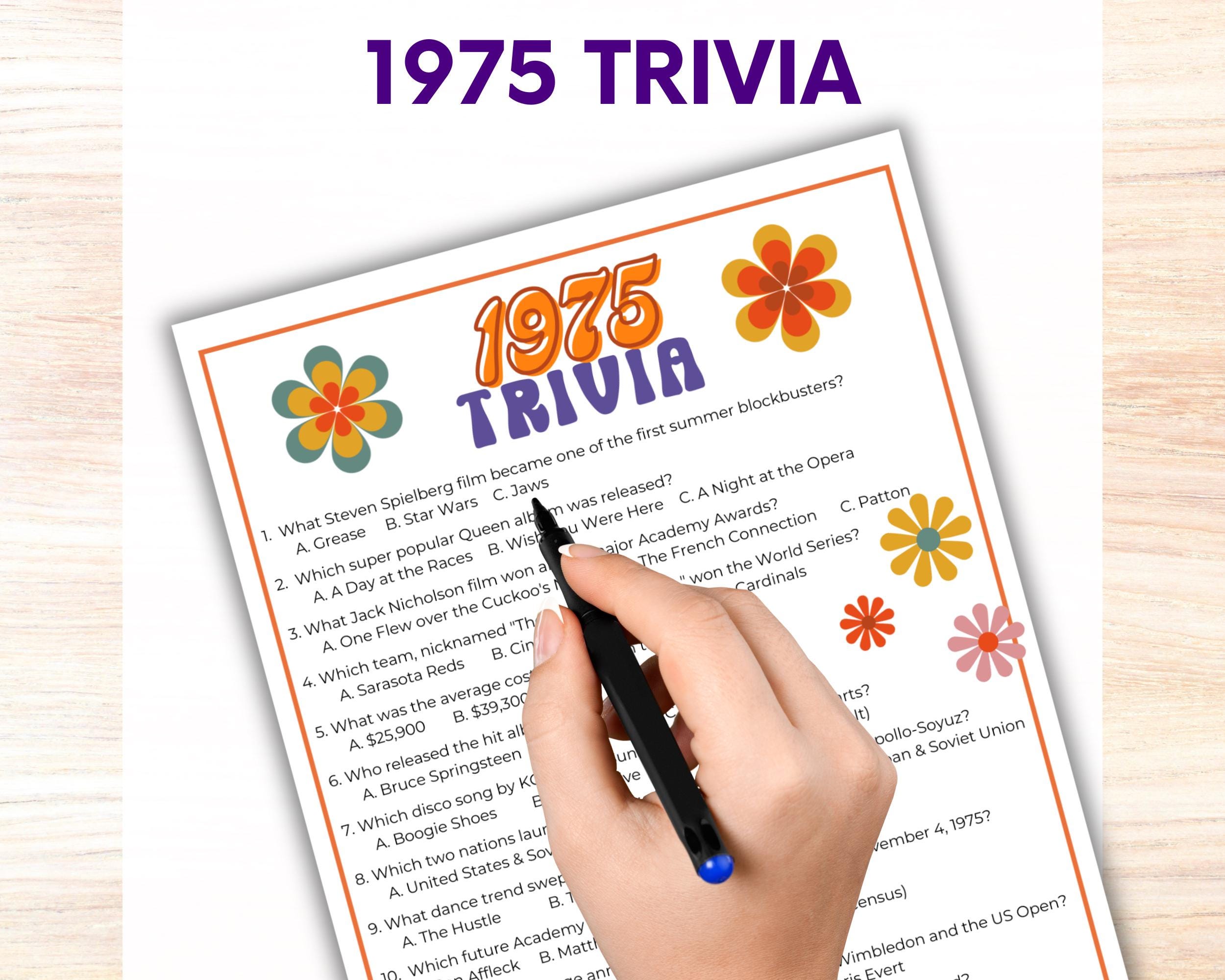 1975 TRIVIA Game Printable, Born in 1975 Quiz Challenge, Fun Facts 70s ...