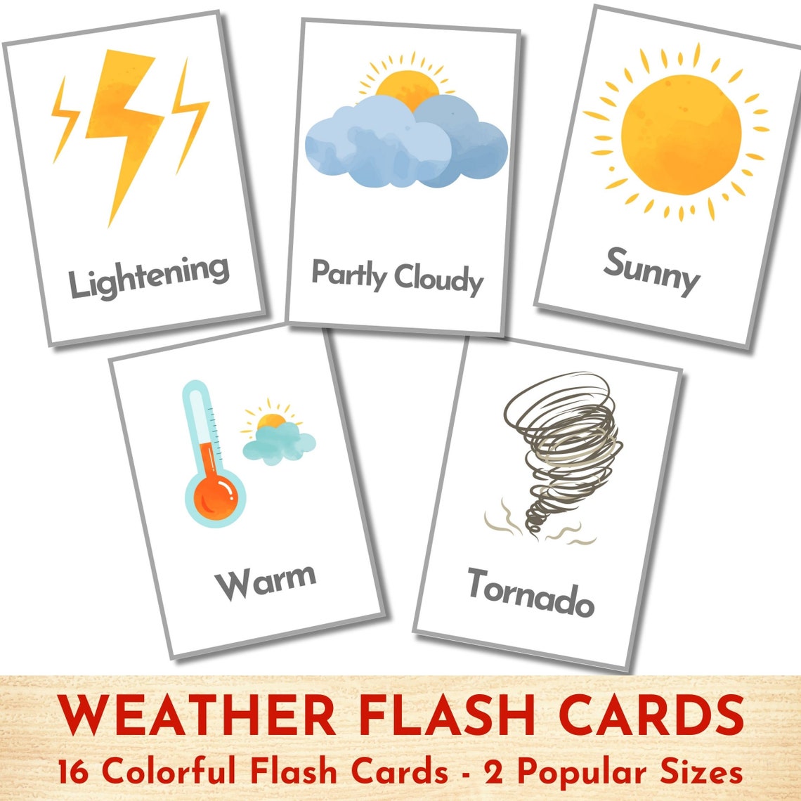 Weather Flashcards for Kids, Homeschool Education Flash Cards, 16 ...