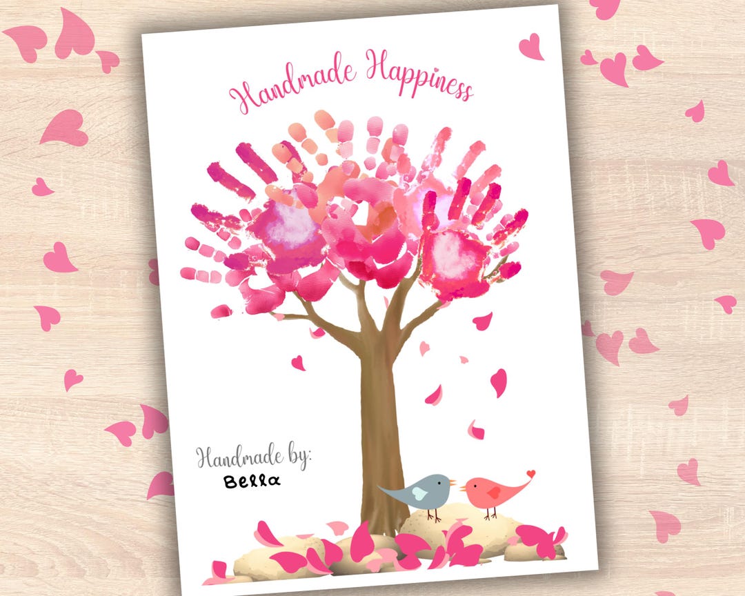 Valentine Handprint Craft for Kids, Pink Hearts Tree Art Love Keepsake ...