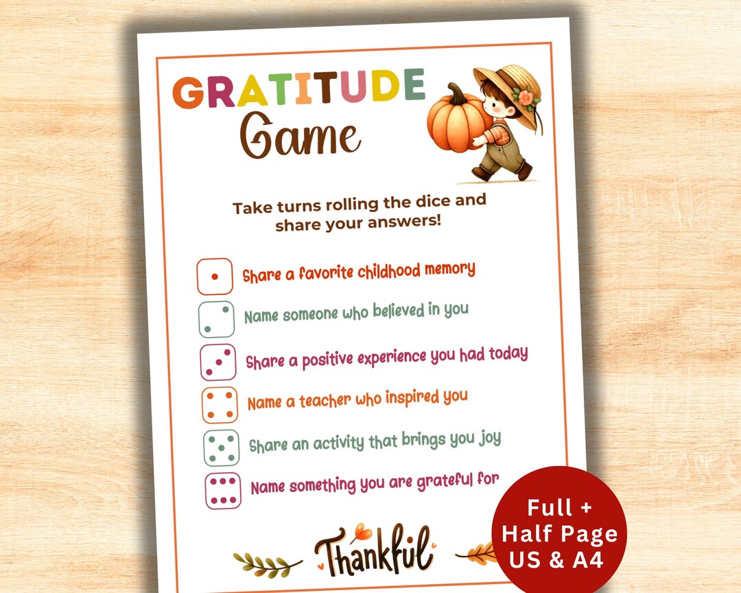 Gratitude Game Printable, Thanksgiving Dice Games, Friendsgiving Dinner ...
