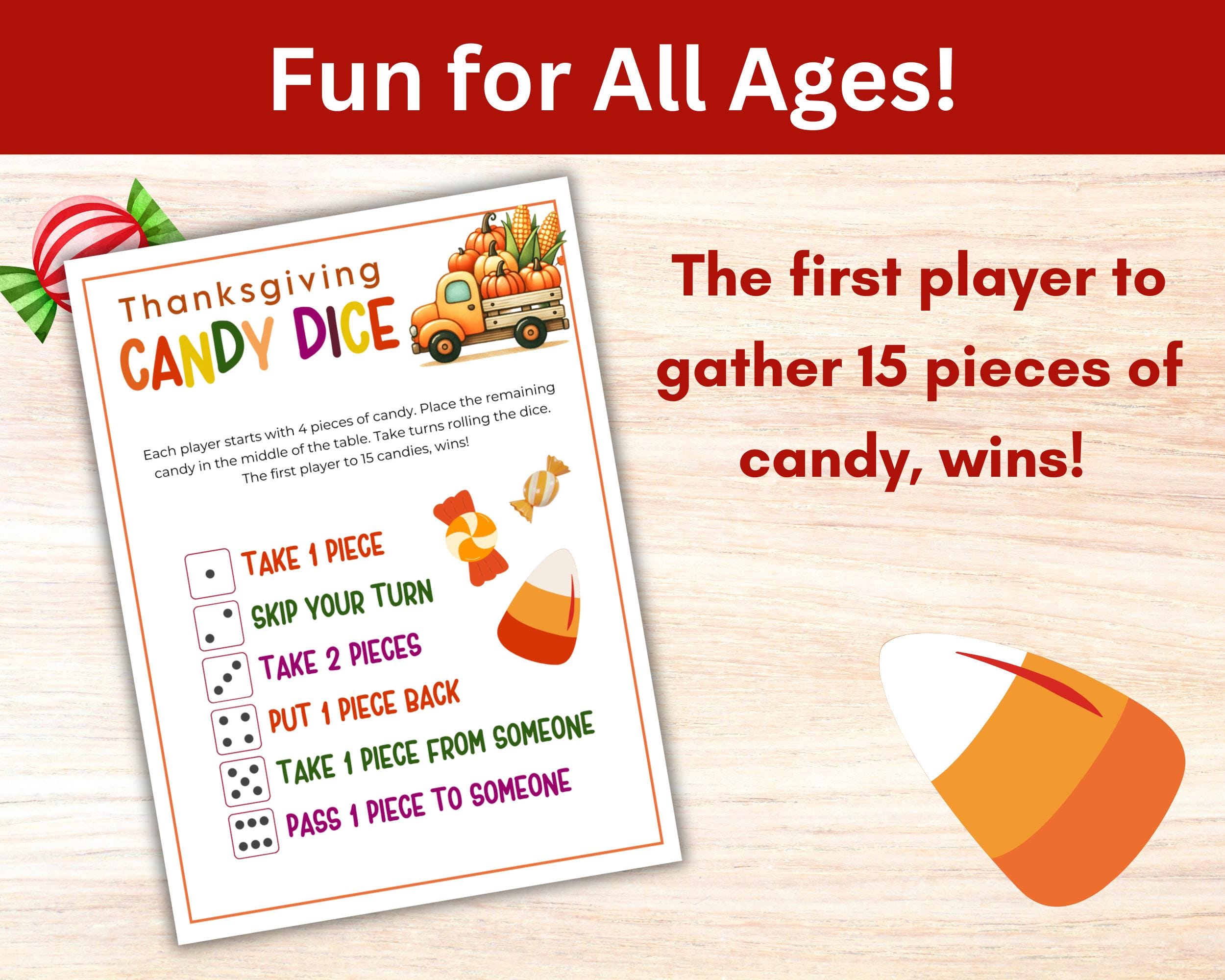 Candy Dice Game Printable Thanksgiving, Friendsgiving Dinner Fun ...