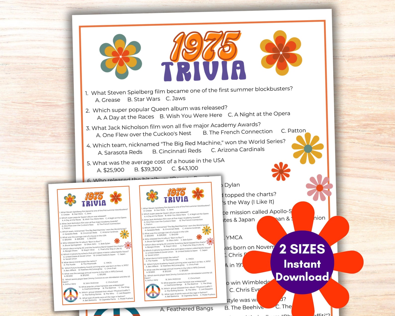 1975 TRIVIA Game Printable, Born in 1975 Quiz Challenge, Fun Facts 70s ...