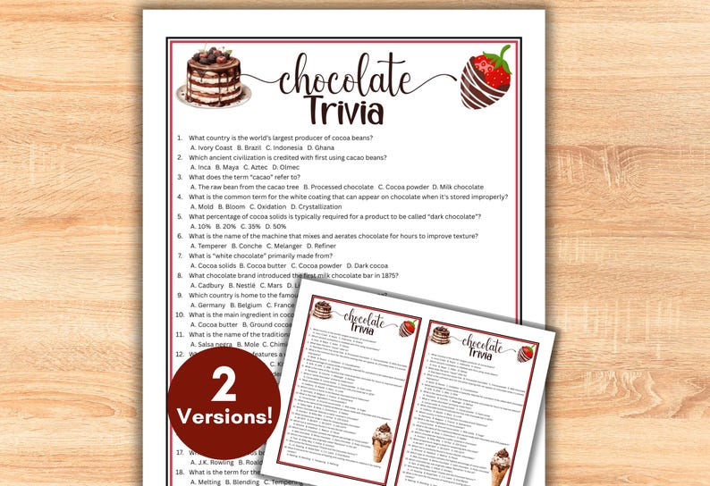 Chocolate Trivia Quiz Game Printable With Answers, Family Night, Pop ...