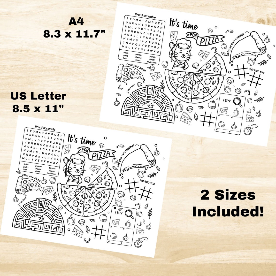 Coloring Placemats for Kids Pizza Party, Printable Restaurant Activity ...