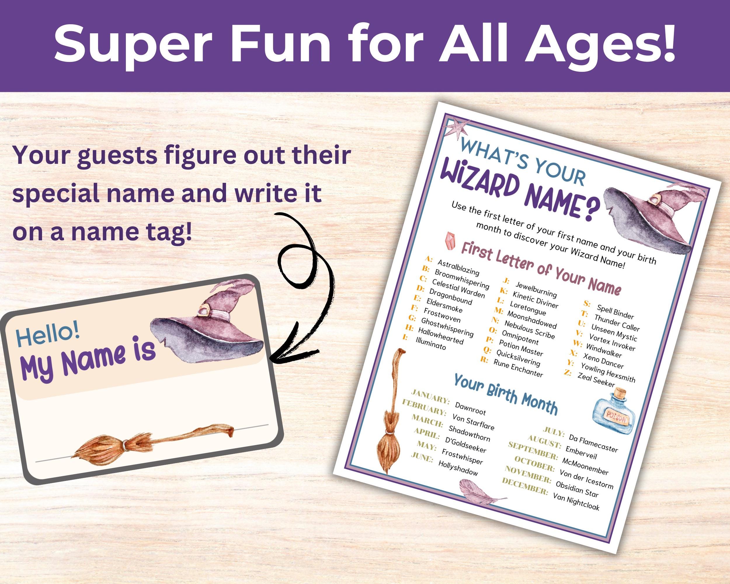 What's Your WIZARD Name Game Printable, Halloween Family Activity for Kids Adults, Magical ...