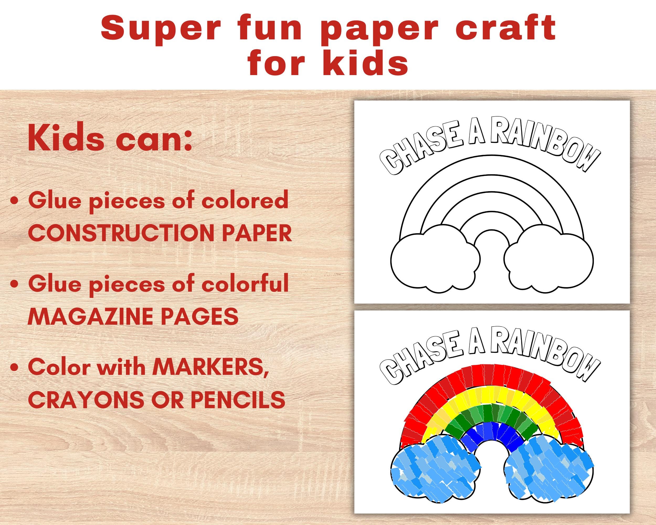 Rainbow Torn Paper Craft for Kids Template, Easy Paper Crafts Idea Tear ...