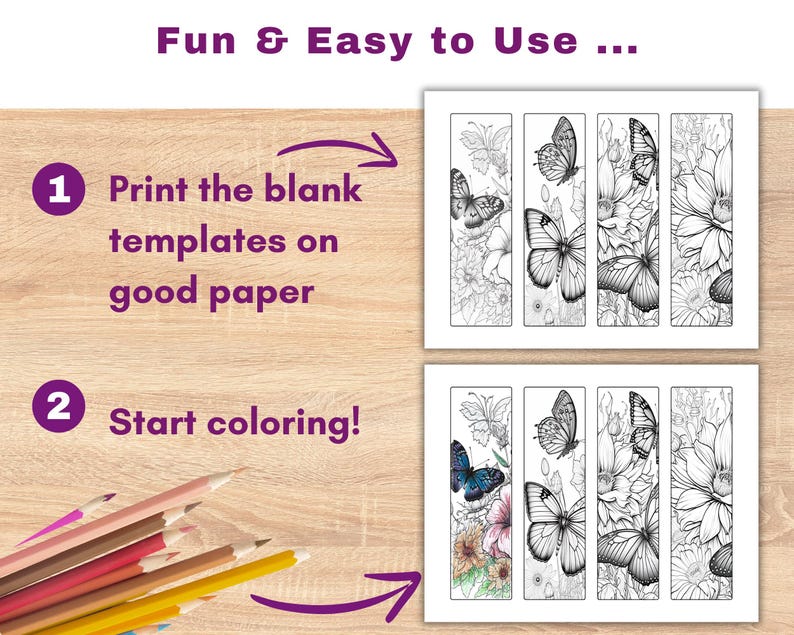Bookmarks to Color Butterflies and Flowers Coloring Page for Adults ...
