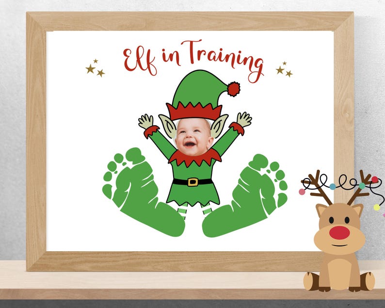 Elf Footprint Craft Photo Keepsake, Editable Baby's First Christmas ...