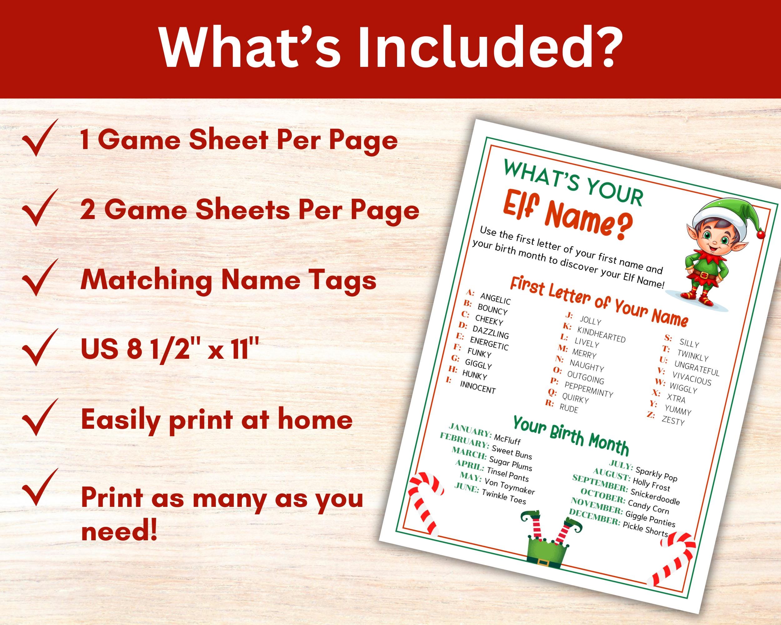 What's Your ELF Name Game Printable, Fun Christmas Family Activity for ...