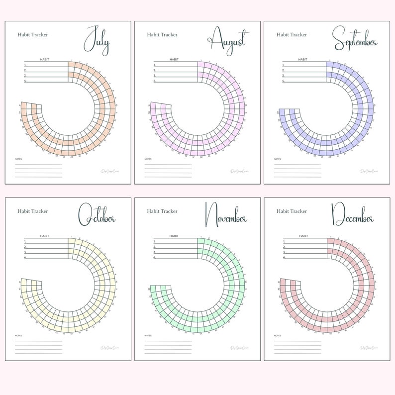 Printable Circular Habit Trackers Monthly Track Daily Habits for Self ...
