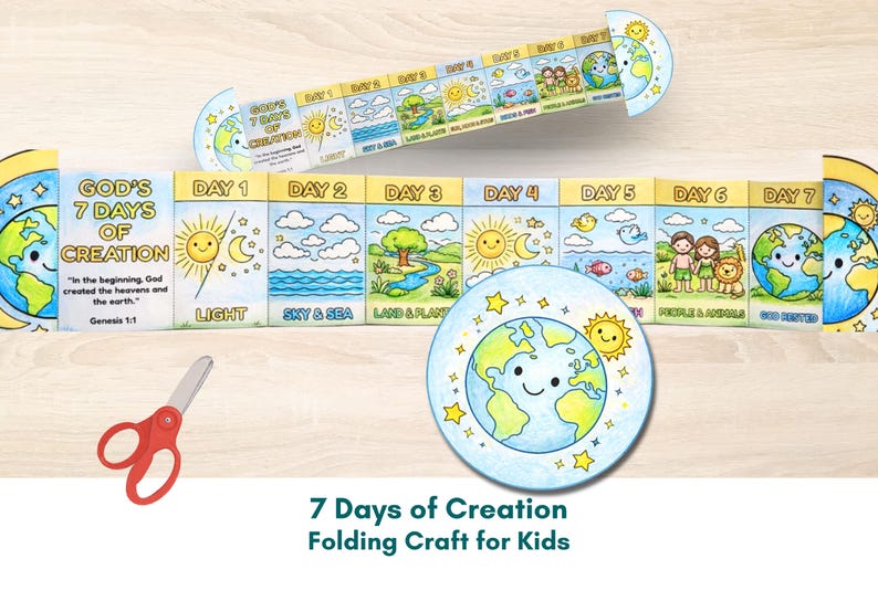Days of Creation Folding Craft for Kids, Genesis Christian Coloring ...