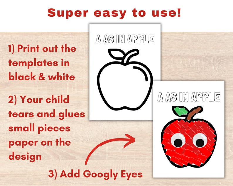 Torn Paper Craft for Kids ABC FRUIT, Easy Paper Crafts Idea Tear Rip ...