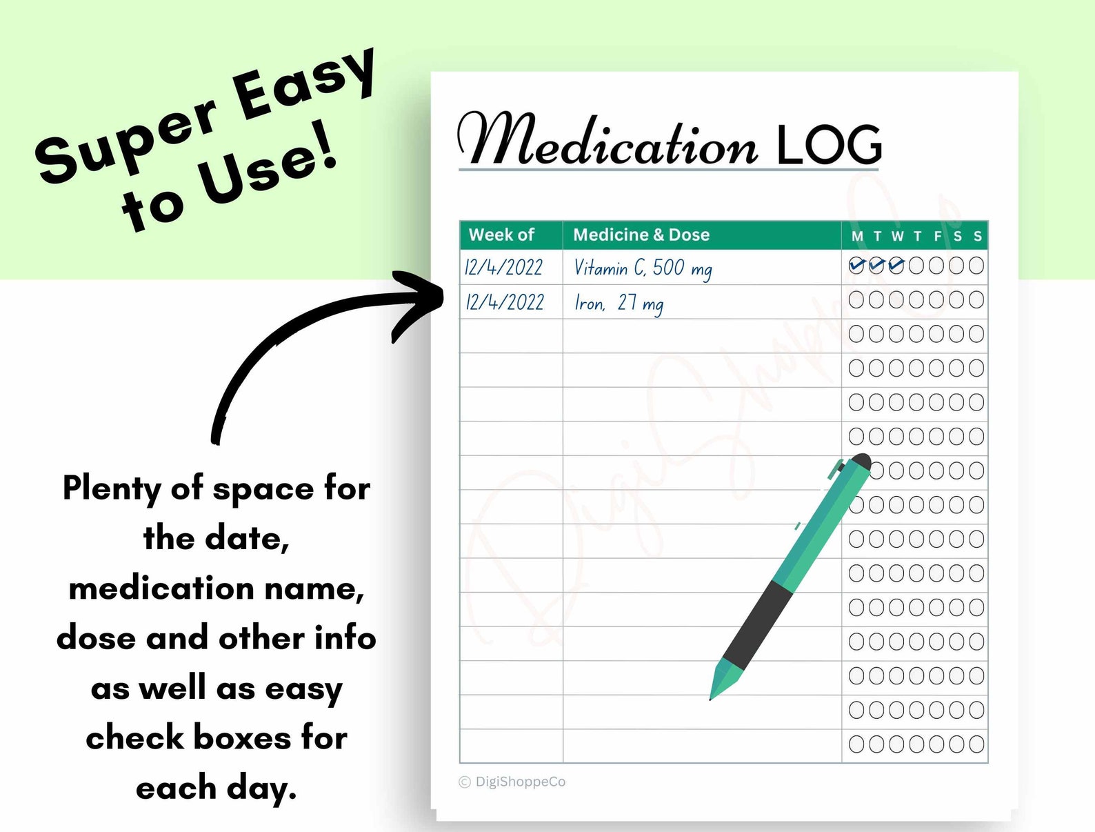 Medication Tracker LARGE PRINT EDITABLE, Vitamin Supplement Chart for ...