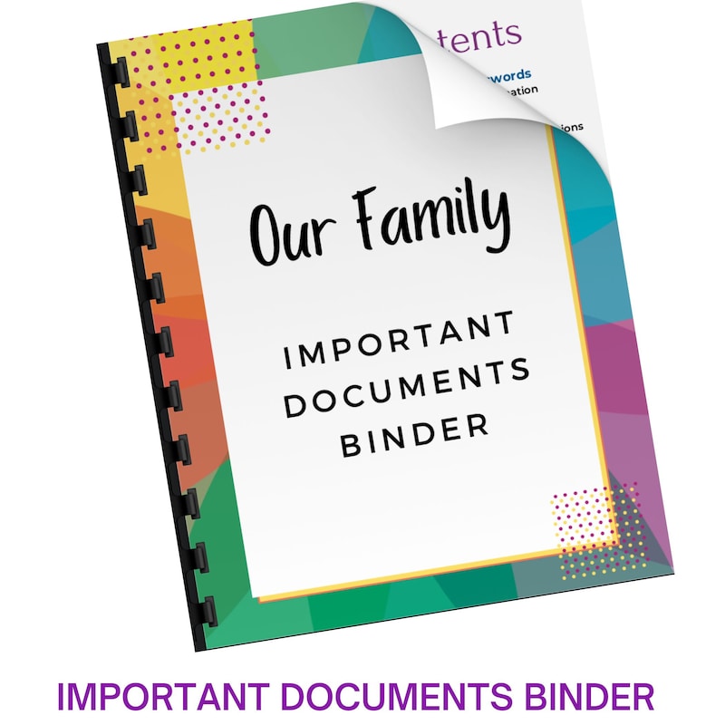 Important Document Binder - Etsy