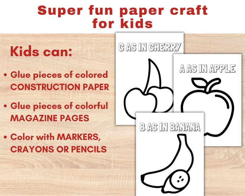 Torn Paper Craft for Kids ABC FRUIT, Easy Paper Crafts Idea Tear Rip ...