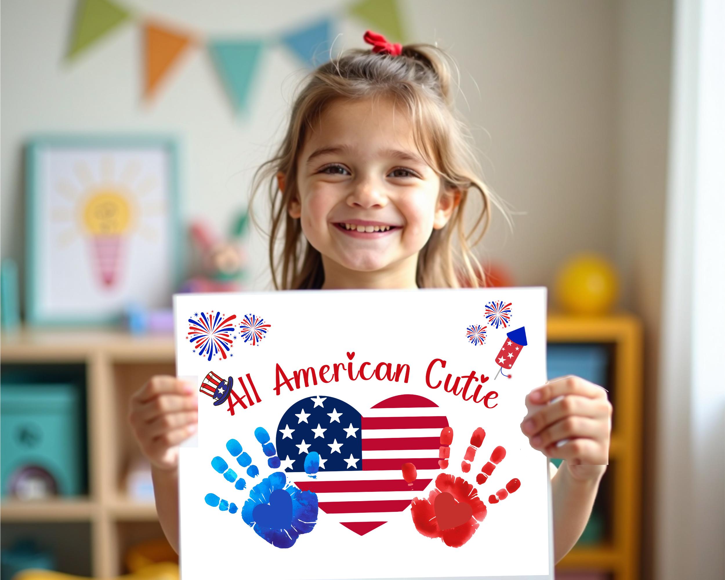 Patriotic Handprint Craft Keepsake, American 4th of July Day Statue of ...