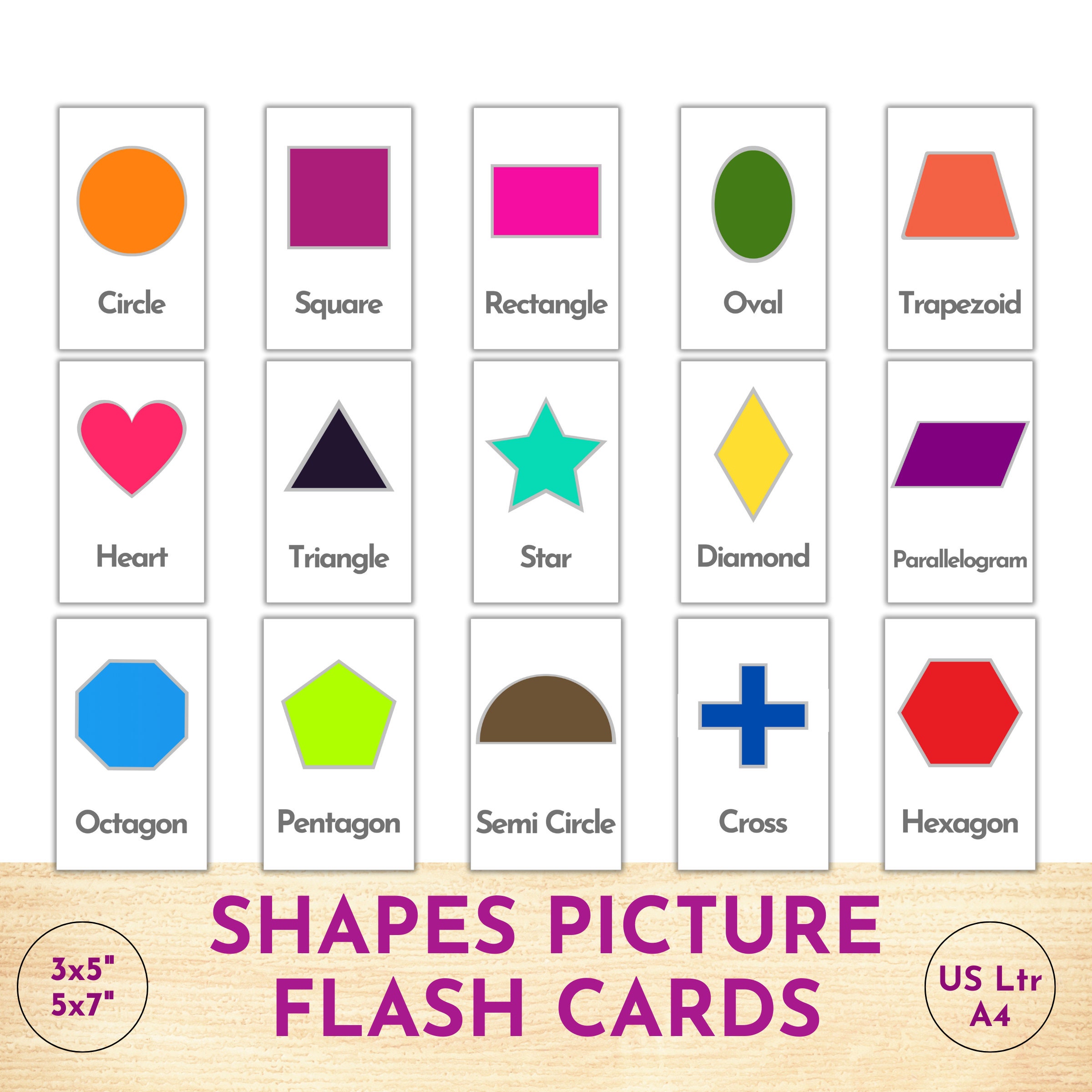 Shape Flashcards for Kids Homeschool Printable, Geometric Shapes Flash ...