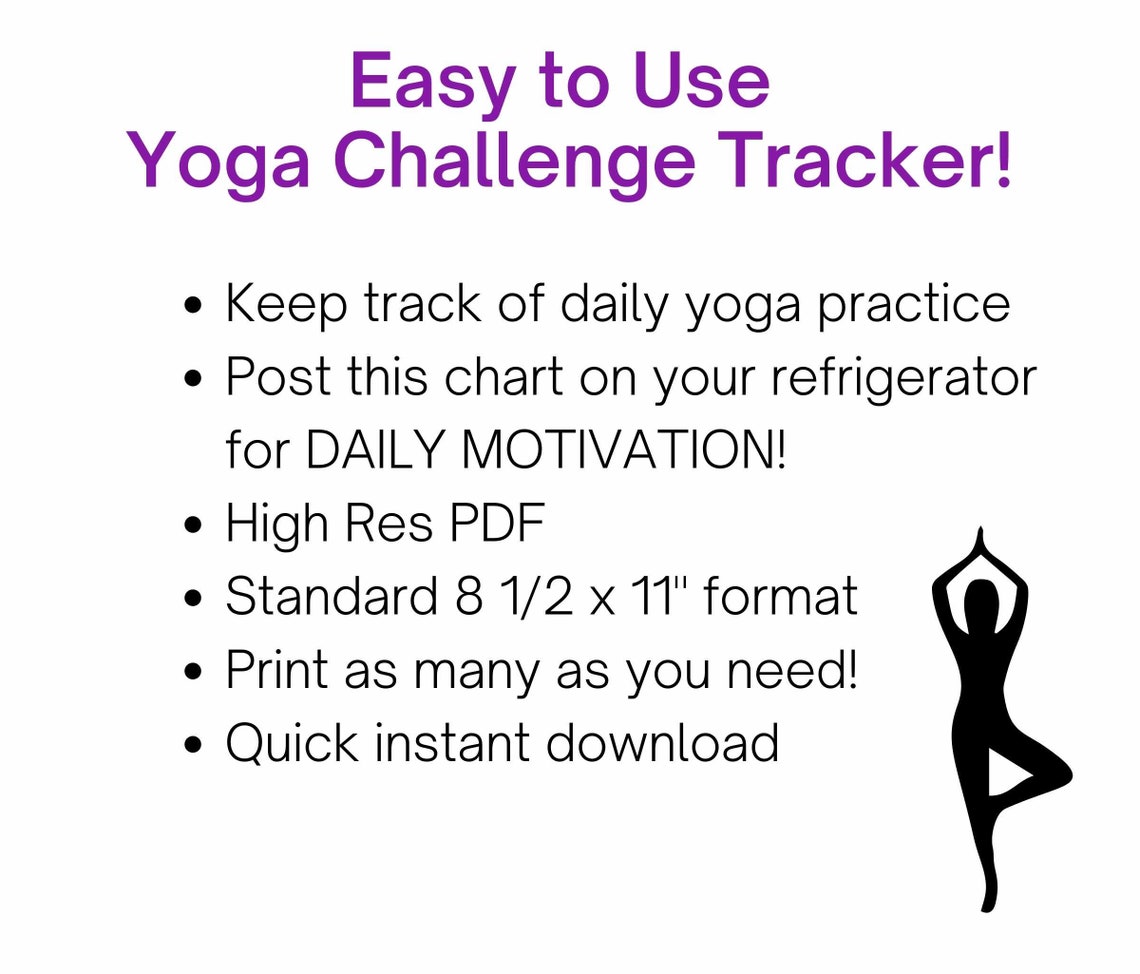 30 Day Yoga Challenge Printable Tracker Chart, STAY MOTIVATED With This ...
