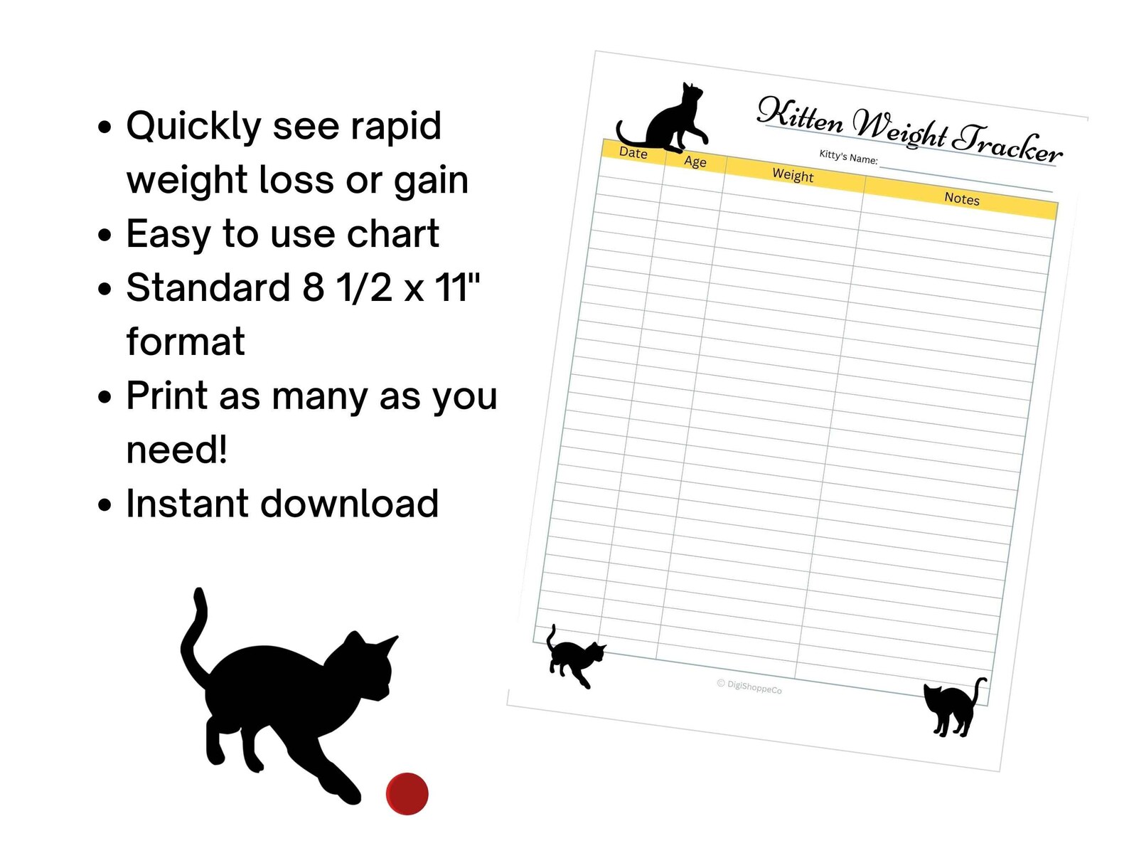 Kitten Weight Tracker in Easy to Use Printable Tracker Chart. Quickly ...