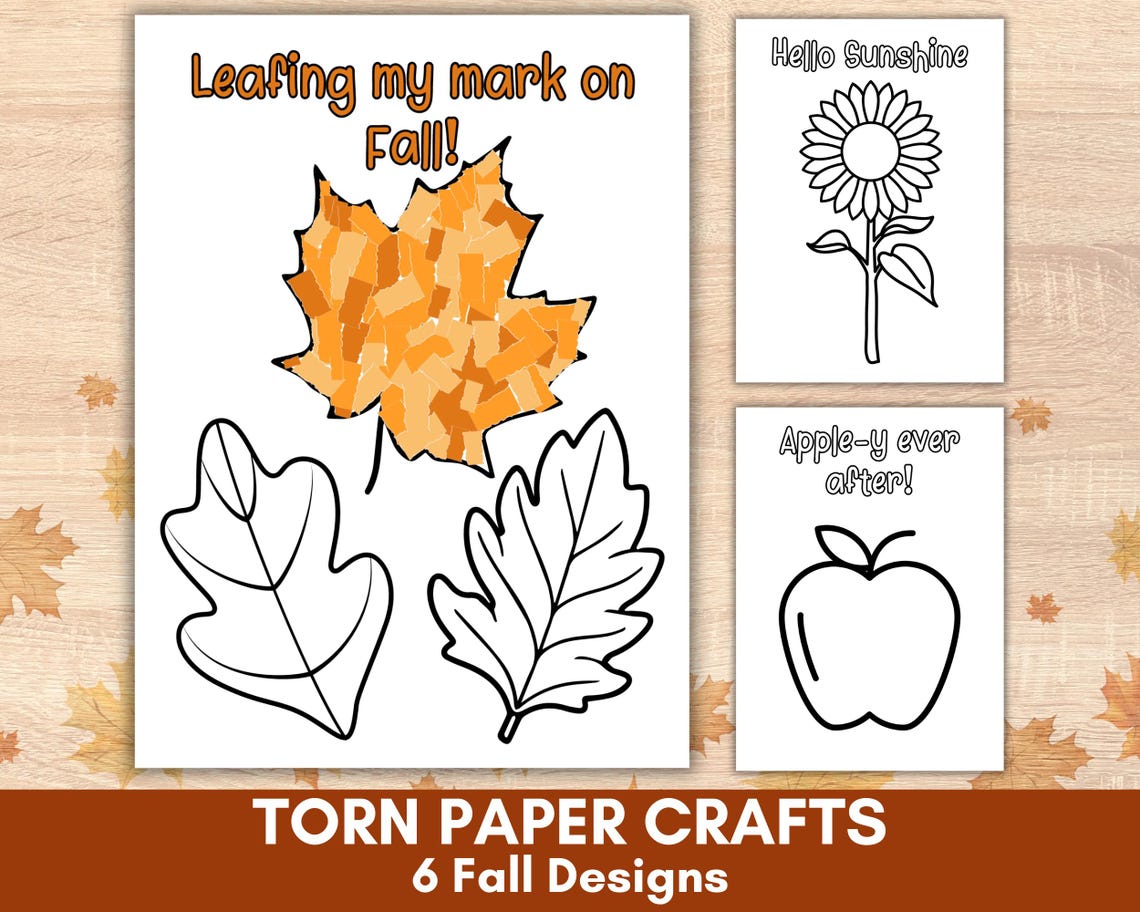 Torn Paper Crafts for Kids, Fall Art Activity Pack, Autumn Craft Bundle ...