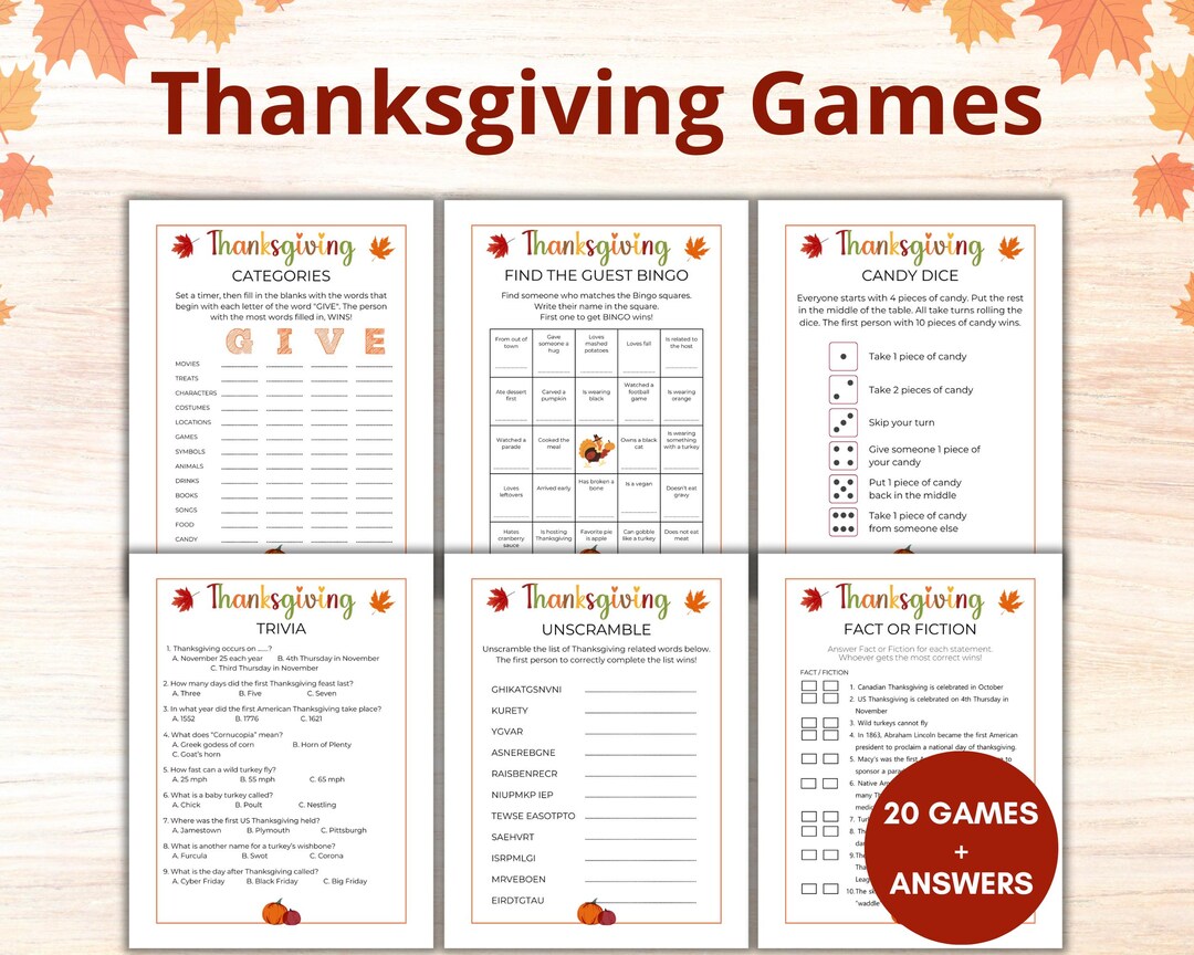 Thanksgiving Games Bundle, Friendsgiving Game Activity, Family Holiday ...