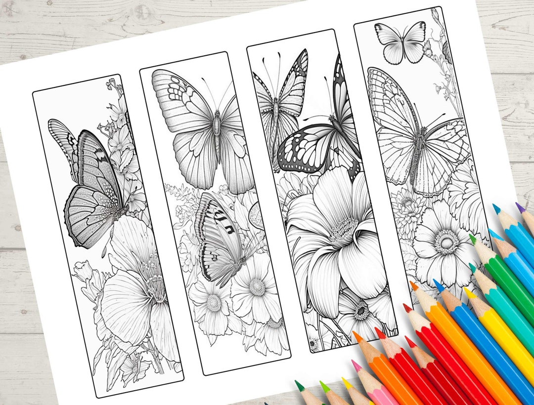 Coloring Bookmarks Butterfly and Flowers to Color for Adults and Teens ...