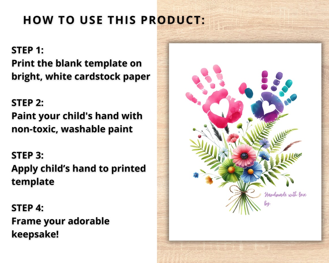 Handprint Art Craft for Kids Keepsake Gift, Flower Bouquet Hand Print ...