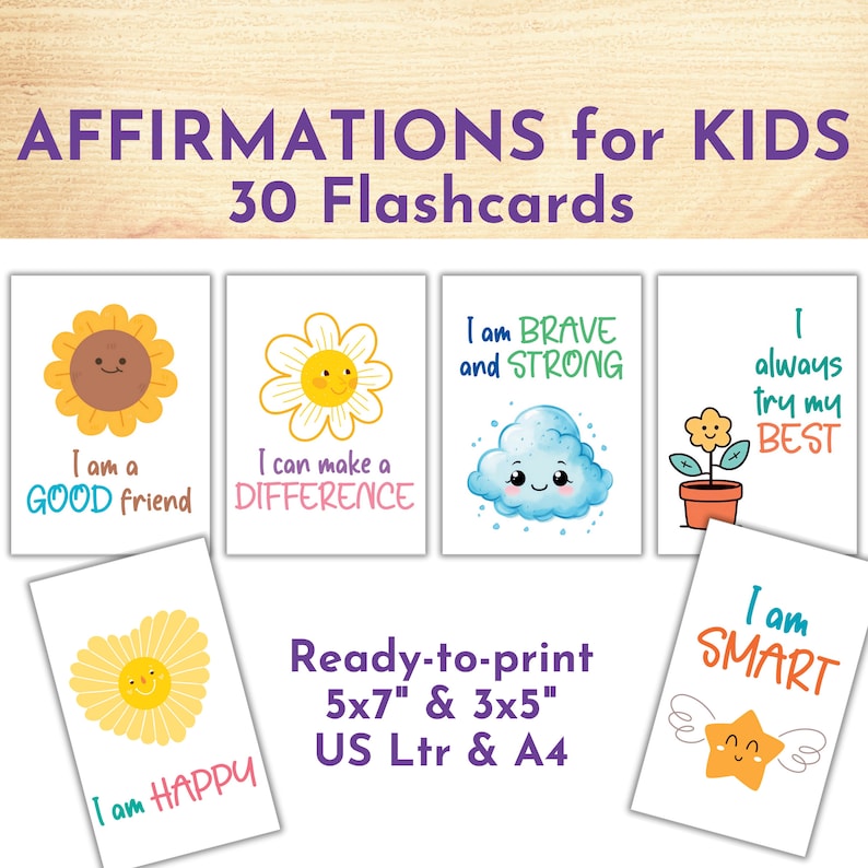 Affirmation Flash Cards for Kids, Positive Motivational Flashcards for ...
