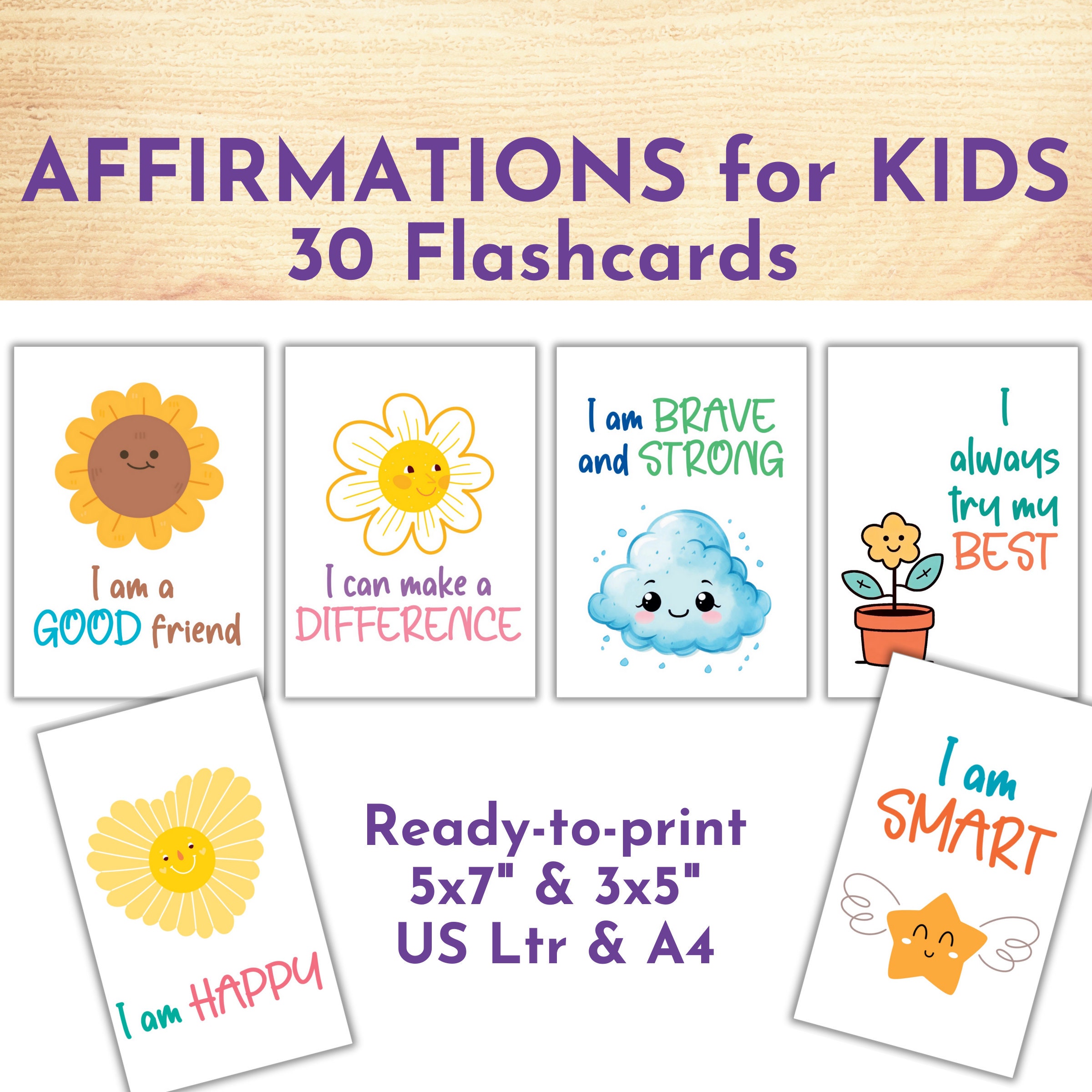 Affirmation Flash Cards for Kids, Positive Motivational Flashcards for ...
