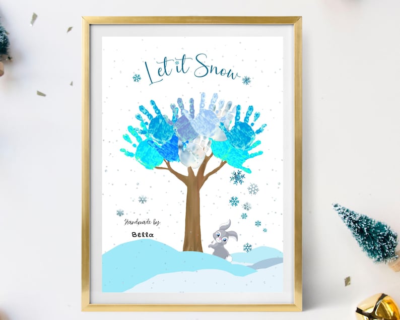 Winter Handprint Craft for Kids, Baby Snowflake Tree Art Keepsake, Hand ...