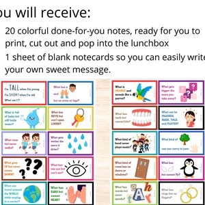 Riddles for Kids Lunchbox Notes With Answers, Lunch Box Note Cards for ...