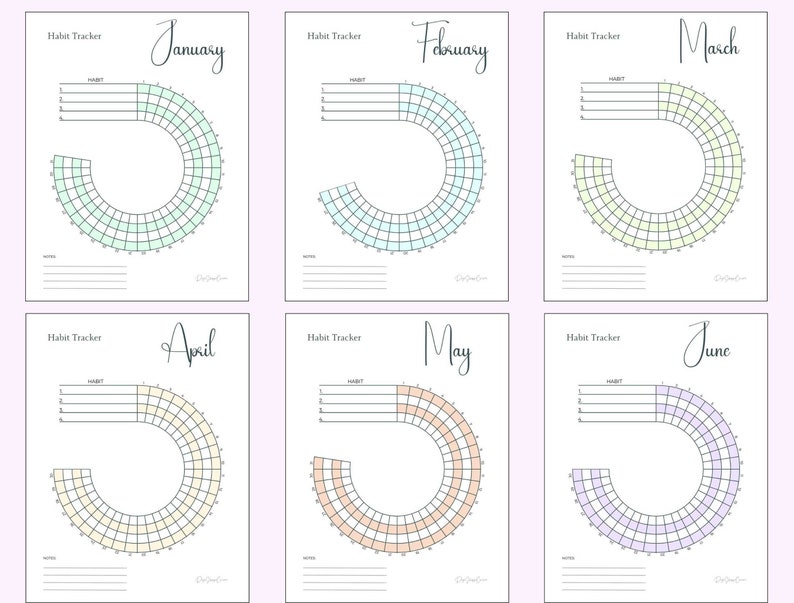 Printable Circular Habit Trackers Monthly Track Daily Habits - Etsy