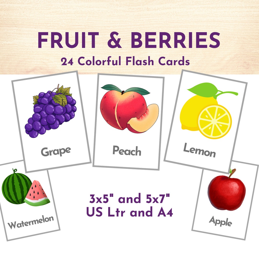 Flash Cards for Kids Education Fruits, 24 Flashcards Fruit and Berries ...