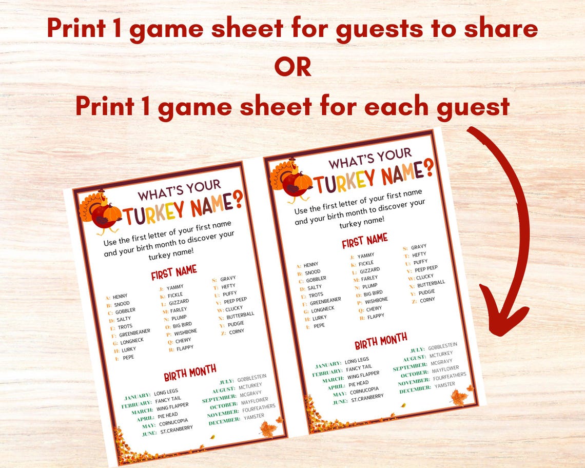What's Your Turkey Name Game Printable, Thanksgiving Family Activity ...