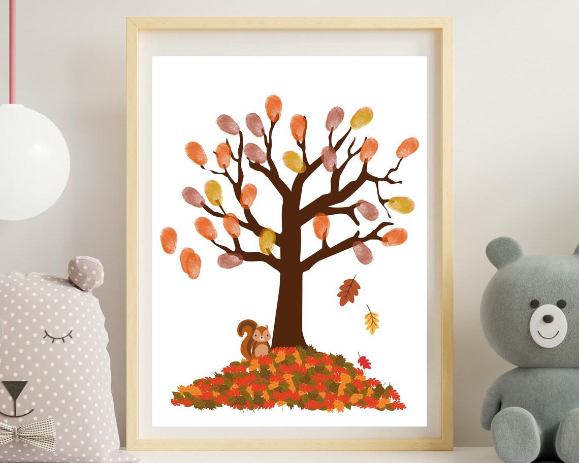 Fall Fingerprint Art for Kids, Autumn Tree Baby Toddler Thumbprint ...