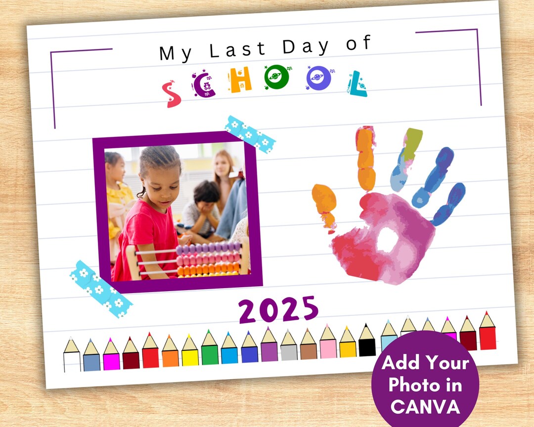 Last Day of School Sign Craft, Editable Handprint Photo Keepsake, 2025 ...