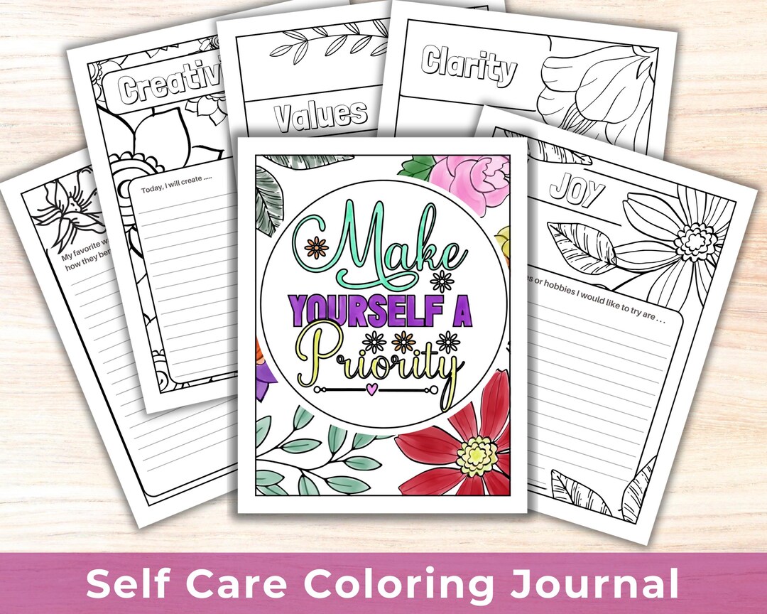 Coloring Journal Pages for Adults, Floral Self Care Journaling With ...