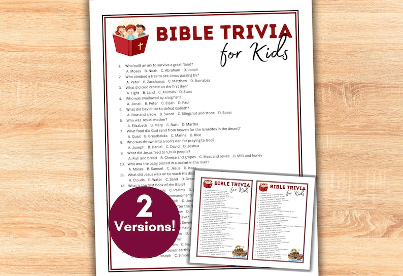 Kids Bible Trivia Quiz Game Printable, Questions and Answers, Christian ...