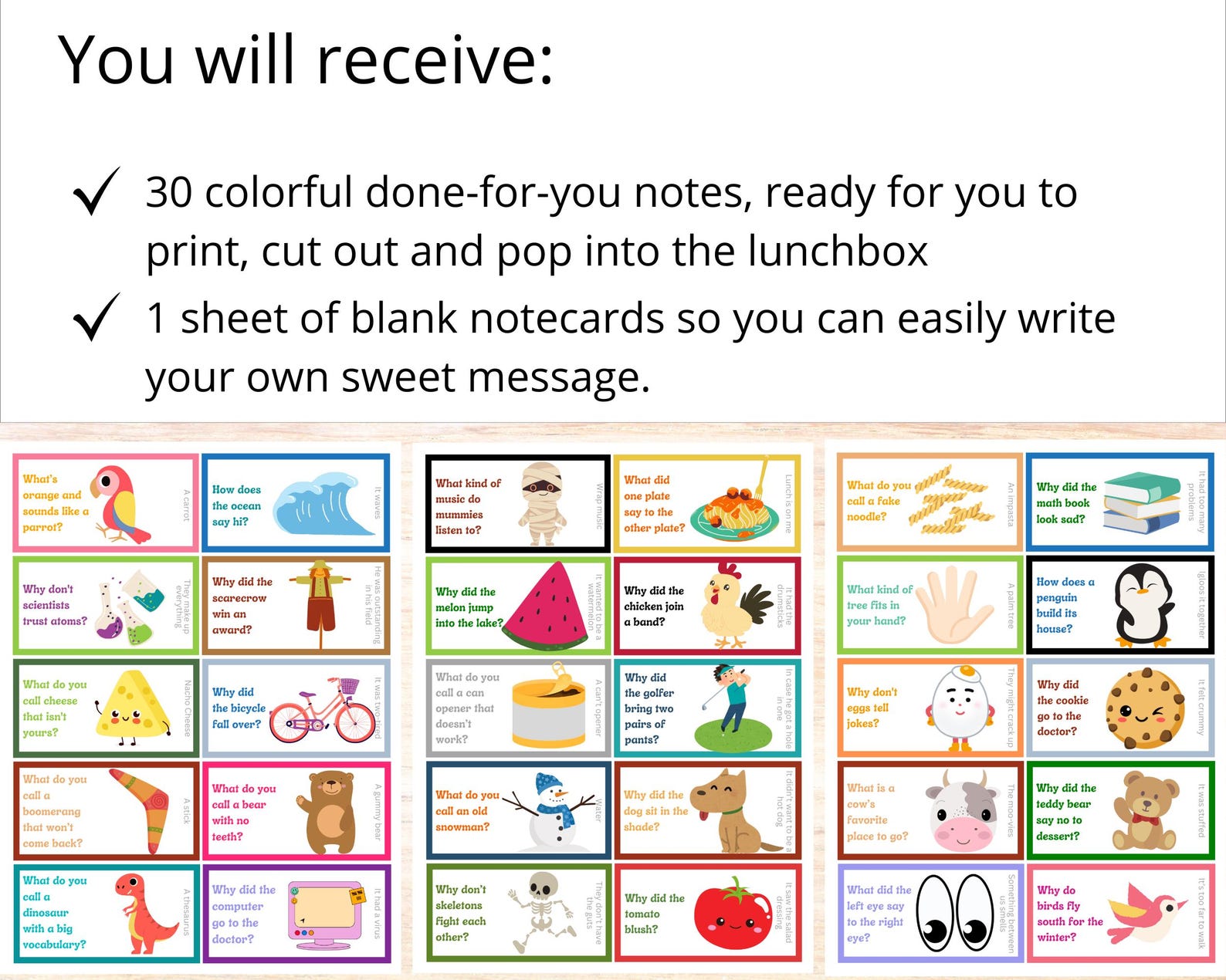 Lunchbox JOKES, Lunch Box Notes for Kids, Funny Joke Note Cards for ...