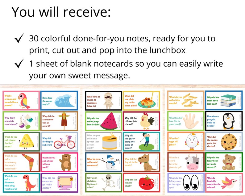 Lunchbox JOKES, Lunch Box Notes for Kids, Funny Joke Note Cards for ...