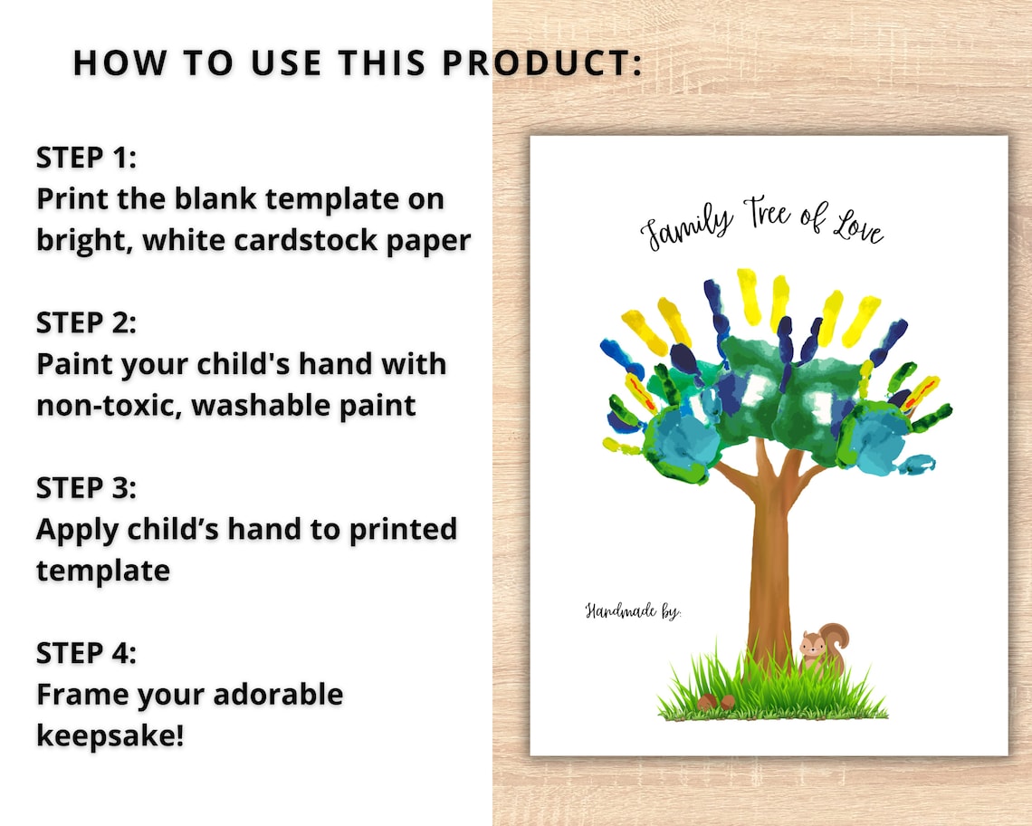 Family Tree Handprint Craft Keepsake for Kids, Grandparents Gift Idea ...