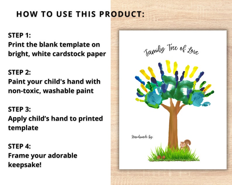 Family Tree Handprint Craft Keepsake for Kids, Grandparents Gift Idea ...