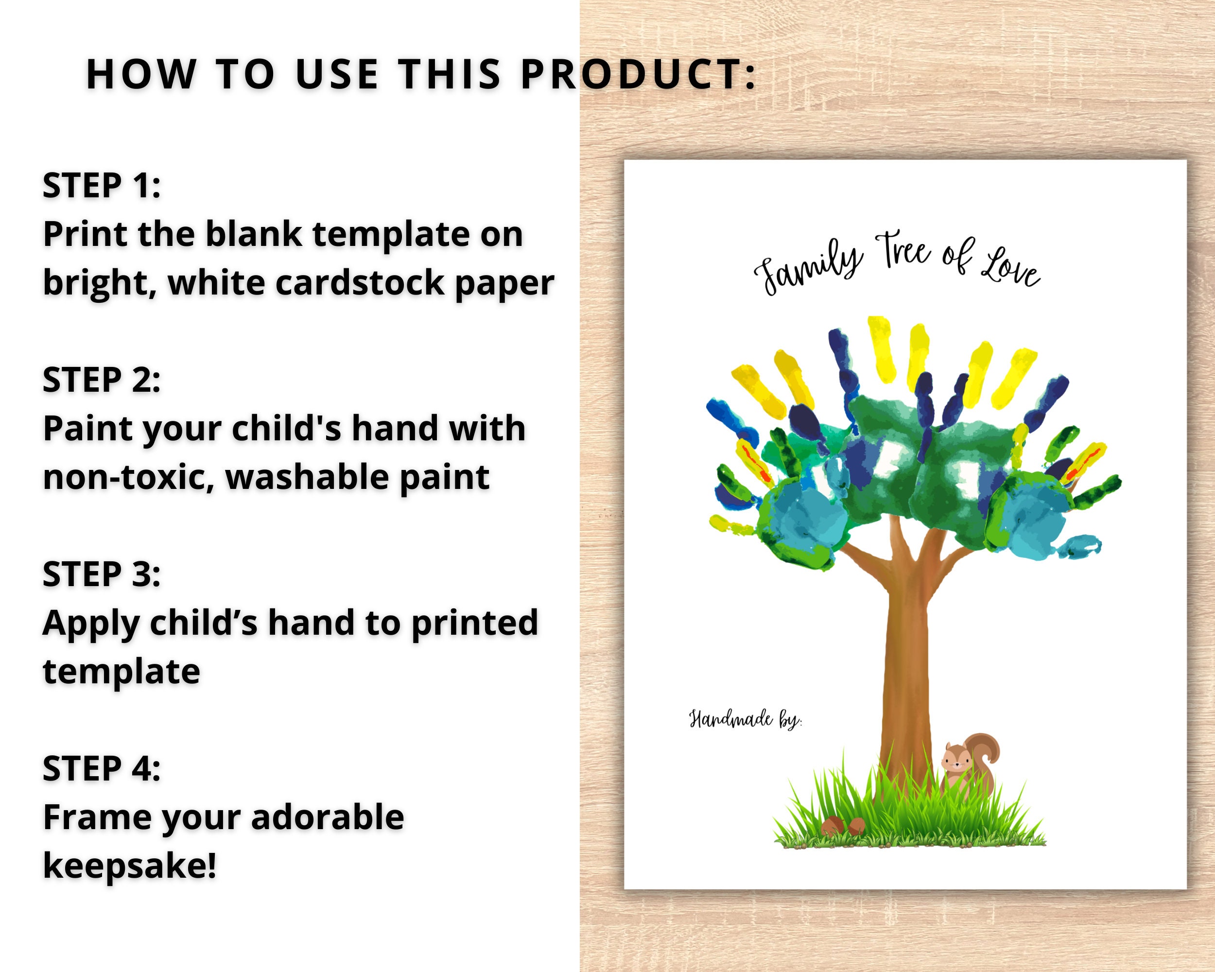 Family Tree Handprint Craft Keepsake for Kids, Grandparents Gift Idea ...