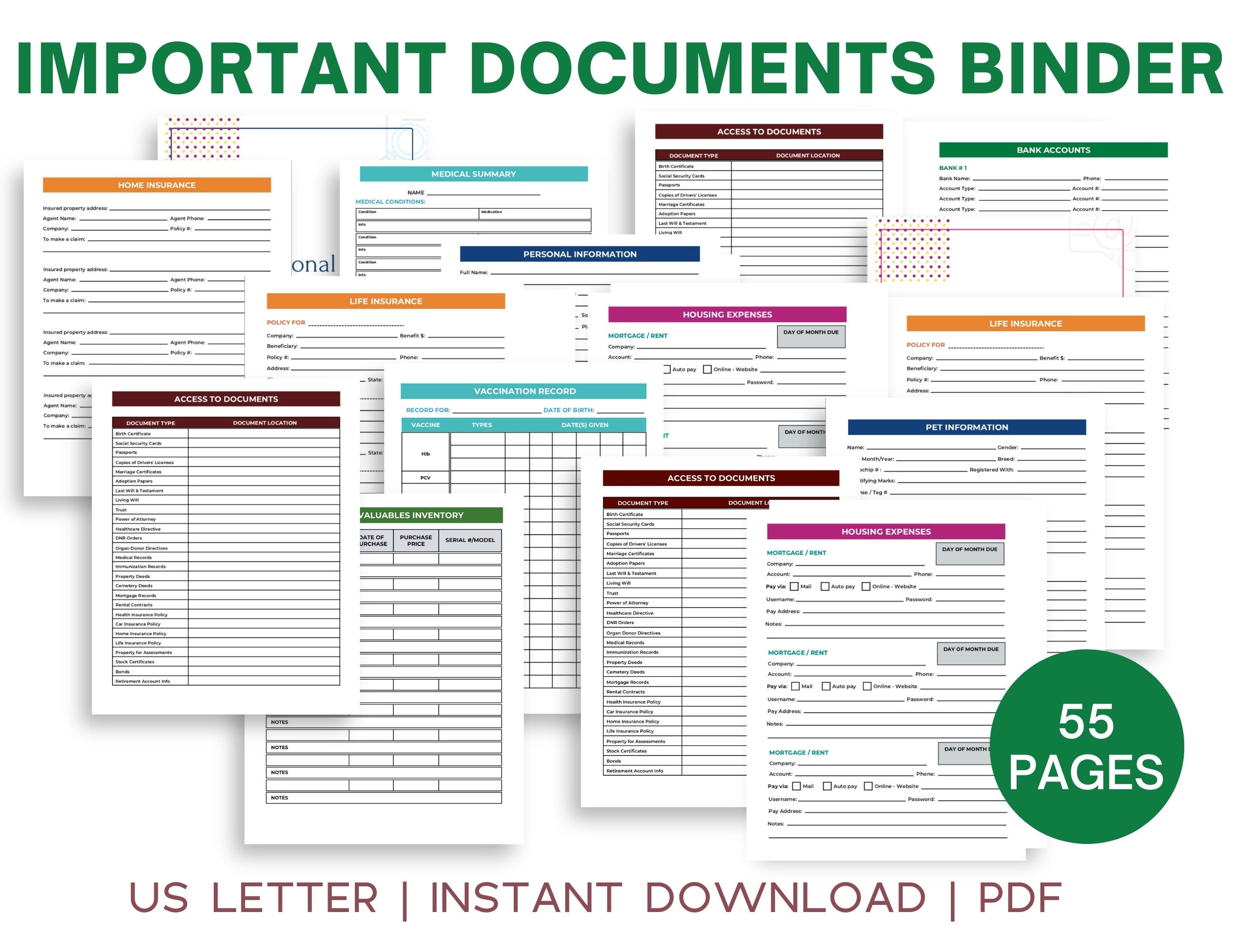 Emergency Preparedness Binder for Important Documents. Printable Life ...