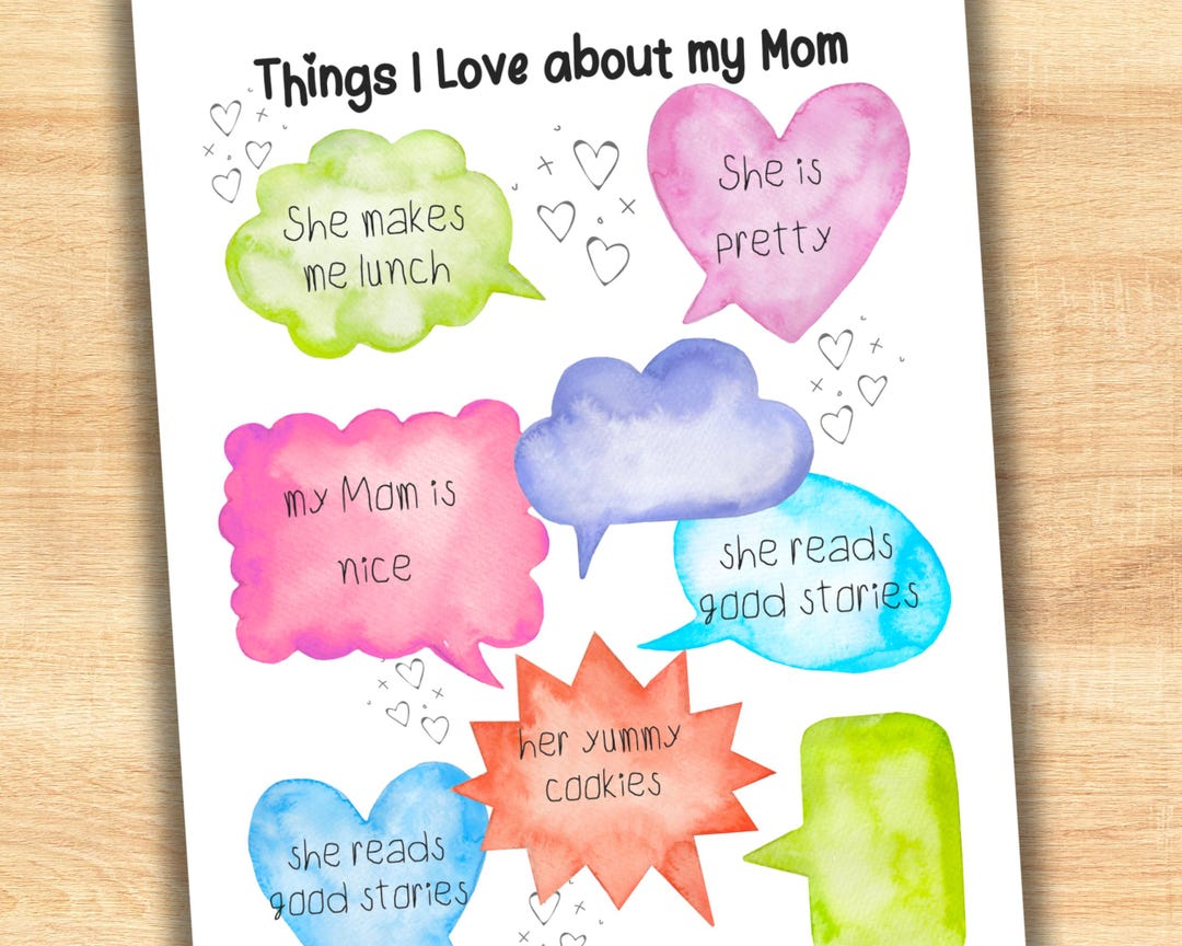 Things I Love About My Mom Writing Activity Sheet for Kids, Teach ...
