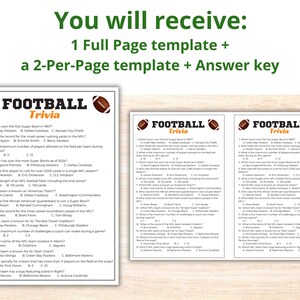 Football TRIVIA Game Printable, American Pro Football Fantasy Party ...