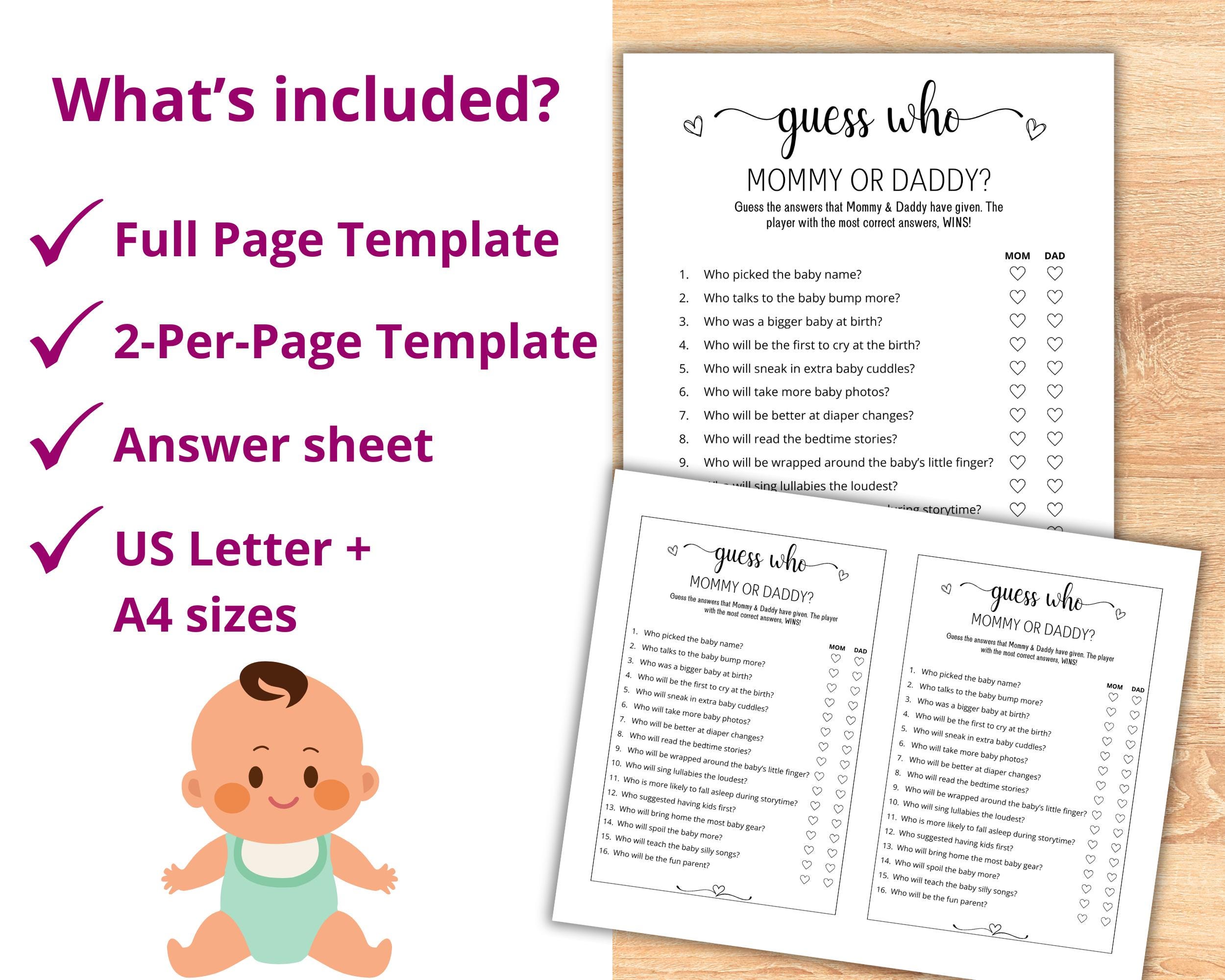 Guess Who Baby Shower Game, Printable Guess Who Mom or Dad Quiz, Gender ...